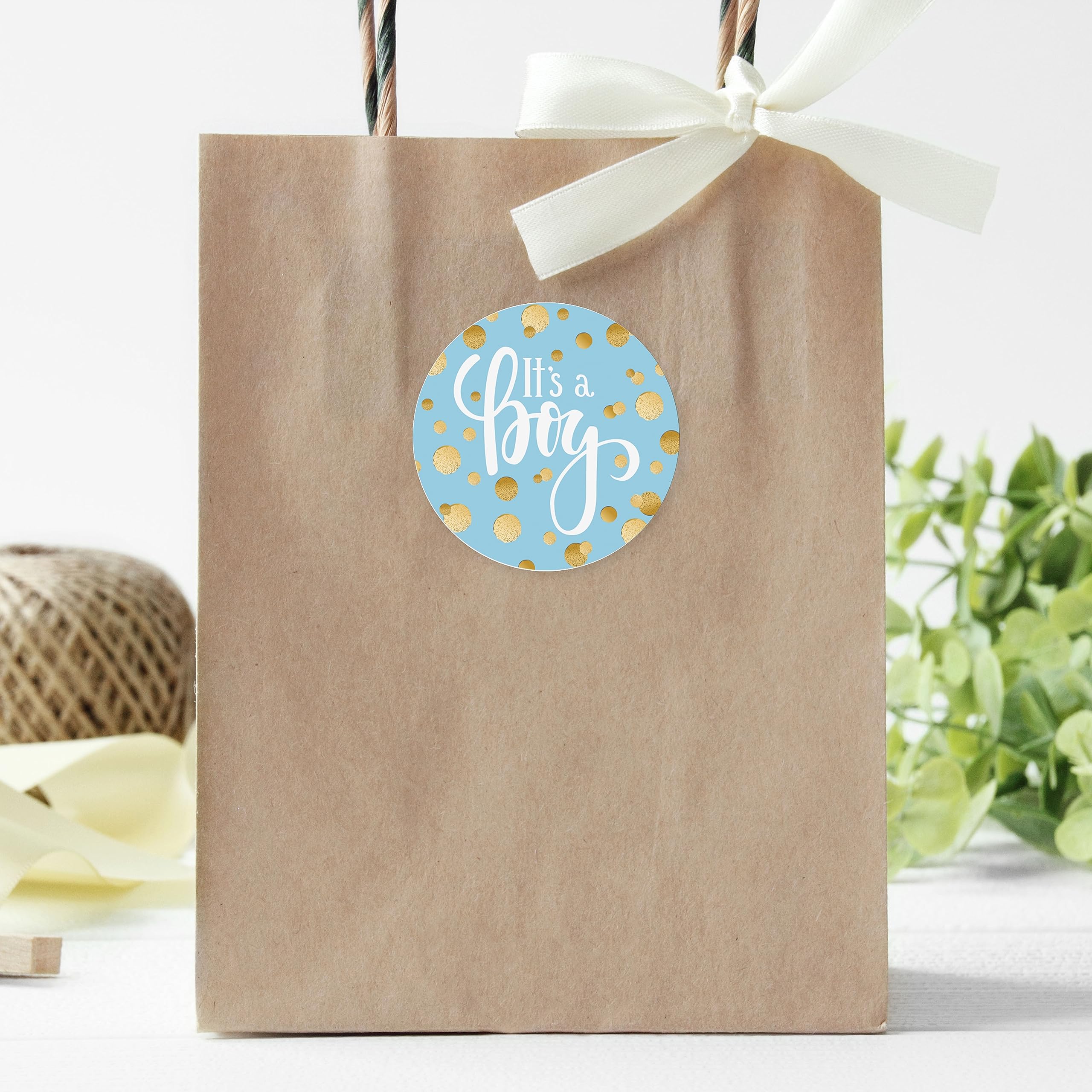 Blue and Gold It's a Boy Baby Shower Favor Stickers, 1.75 in. Thank You Stickers & Envelope Seals - 40 Labels