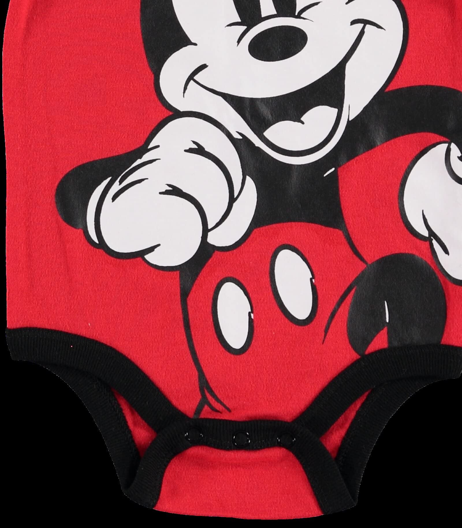 Disney Mickey Mouse Newborn Baby Boys 4 Piece Outfit Set: Bodysuit Pants Bib Hat Red/Black 3-6 Months