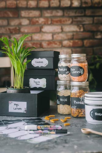 Inspired Designs Floral Chalkboard Label Stickers with 2 Chalk Pens - 120 Pcs Multi-Purpose Chalk Sticker Labels for Storage Bins, Spice Jars - 3.5โx2โ Reusable Waterproof Pantry Labels for Organizing