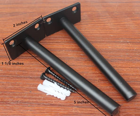8 Pcs 5" Black Solid Steel Floating Shelf Bracket Blind Shelf Supports - Hidden Brackets for Floating Wood Shelves - Concealed Blind Shelf Support – Screws and Wall Plugs Included