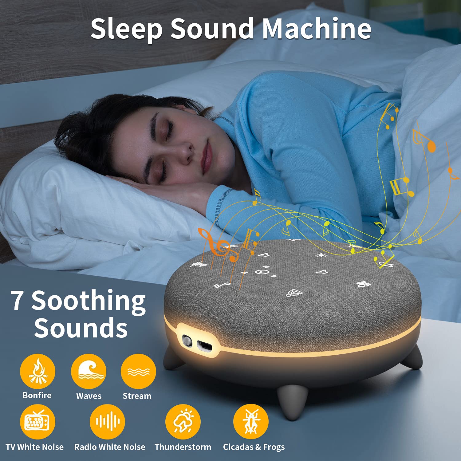 iHoven Portable Sound Machine, White Noise Sound Machine with Night Lights 7 Soothing Natural Sounds Sleep Timer Rechargeable Bluetooth Spearker for Adults Baby Kids Sleeping Relaxation