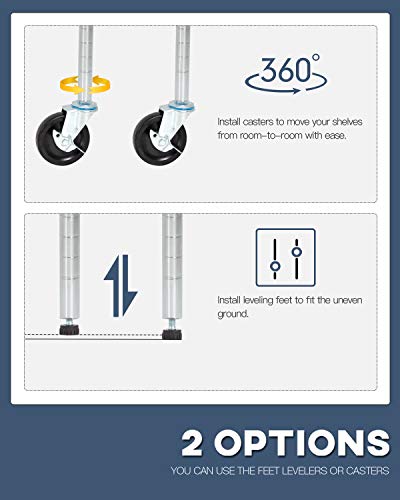 BestOffice 18x48x72 Wire Shelving with Commercial Wheels 6-Shelf Adjustable Heavy Duty Storage Shelves Metal Shelves Storage Unit Shelf,6000 LBS (Chrome)