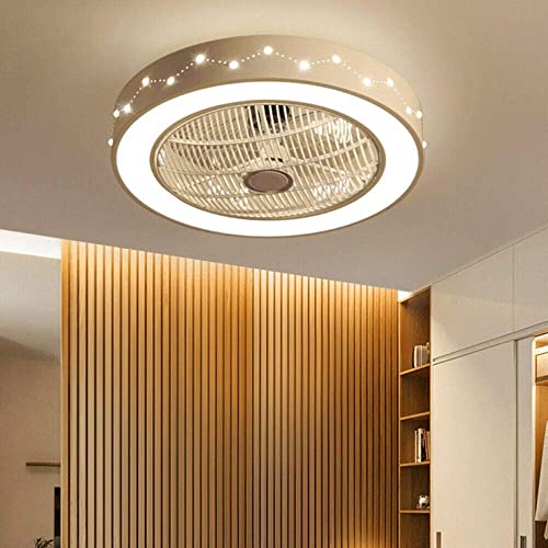 22" Modern Acrylic Ceiling Fan with Light and Remote Control 64W Hollow Shade 7 Blades 3-Colors 3-Speed Quiet Round LED Semi Flush Mount Light Enclosed Fan Chandelier for Bedroom Home (Constellation)