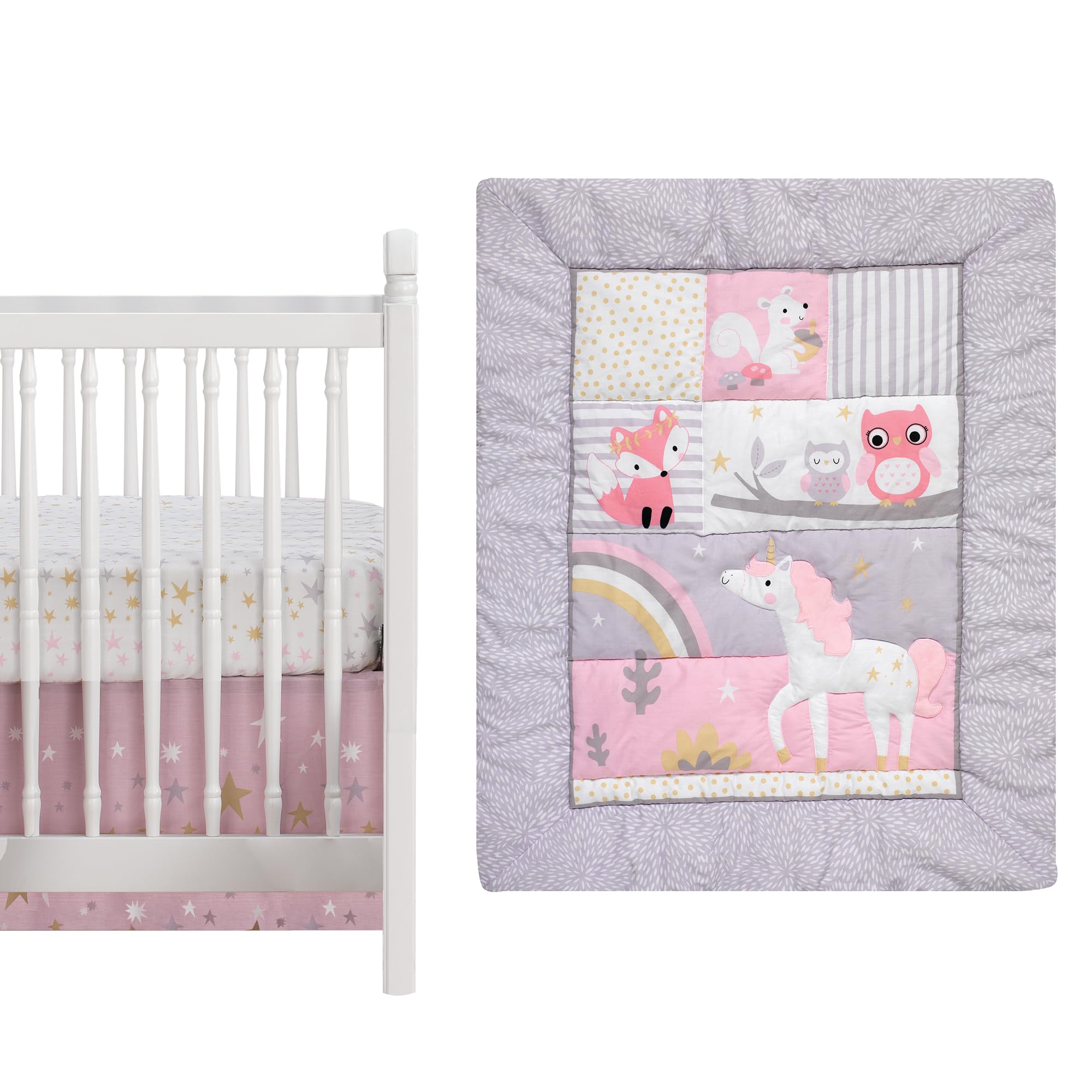 Bedtime Originals Rainbow Unicorn 3Piece Crib Bedding Set, Purple