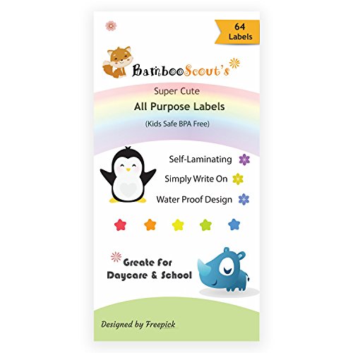 Baby Bottle Labels for Daycare, School, Self-Laminating Waterproof Write-On Name Stickers, Pack of 64