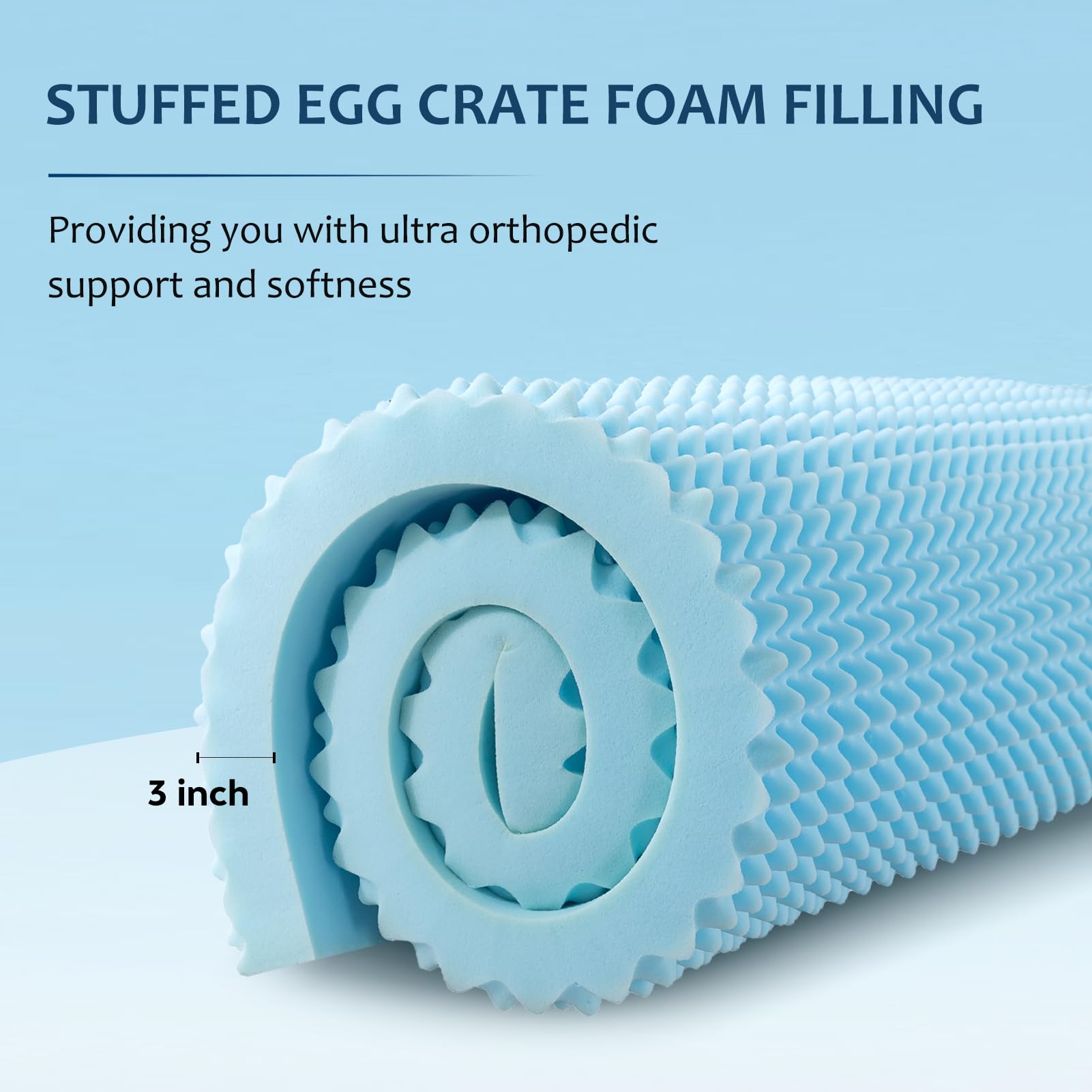 3 Inch Egg Crate Memory Foam Mattress Topper Queen Size, Viscose Mattress Pad Cover for Pressure Relief Back Pain, Machine Washable, CertiPUR-US Certified, 60βx80β