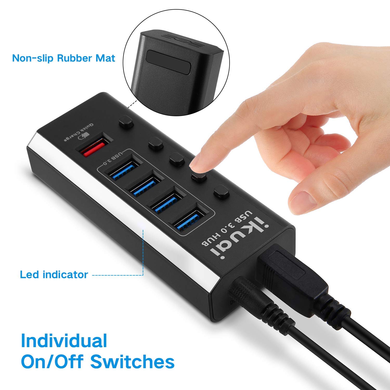 ikuai 5 Ports USB Hub with 4 USB Data Ports & 1 Fast Charging Port(12V/2A Power Adapter)+7 Ports USB Hub Aluminum with 4 USB Data Ports & 3 Fast Charging Port(12V/3A Power Adapter)
