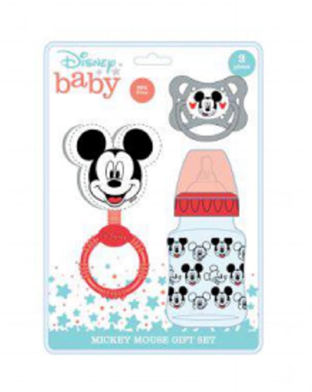 Cudlie Disney Baby Boy Mickey Mouse Bottle, Rattle & Pacifer Set