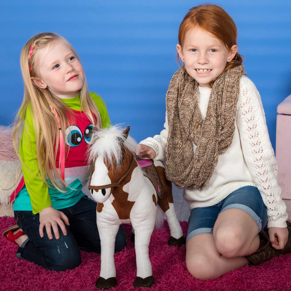 ADORA Amazon Exclusive Amazing World Collections, Toy Plush Horse with 1 Sound Effect, Saddle, Harness & Wooden Stable Play Set โ 15 Piece Set for 18 inch Dolls