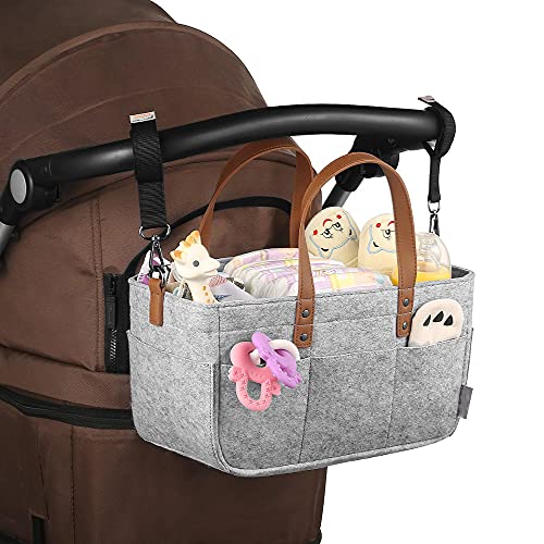 Baby Diaper Caddy Organizer - Baby Shower Basket Portable Nursery Storage Bin Car Storage Basket for Toys (Light gray)