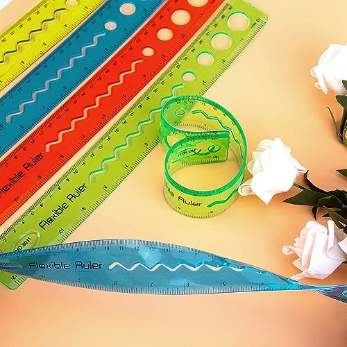 AKOAK Flexible Ruler, 30 CM/12" Flexible Bendable Soft Plastic Clear Ruler, Double Sided Ruler, Safe Children's School Supplies for Schools, Homes and Offices - Pack of 4