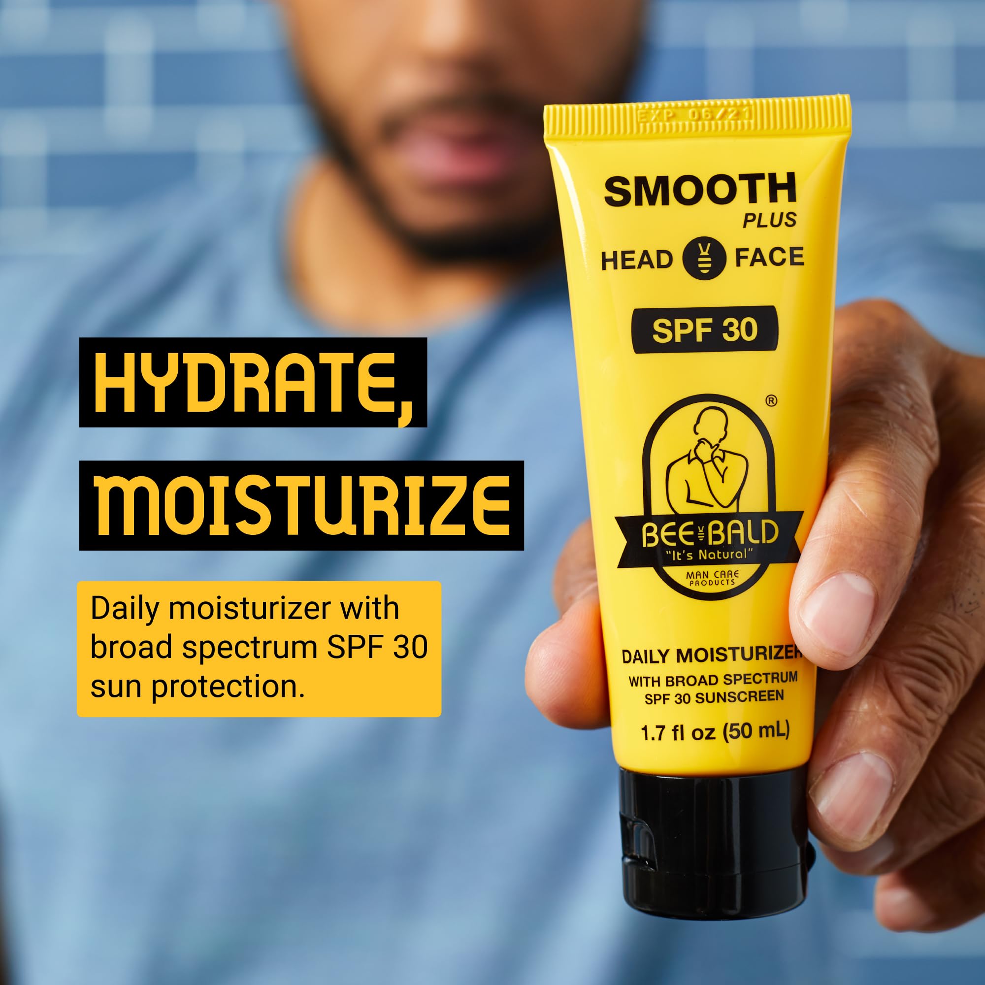 Bee Bald SMOOTH PLUS Head & Face Moisturizer with SPF 30 Sunscreen Lotion Protecting Skin From Harmful UVA/UVB Rays While Hydrating, Moisturizing and Toning, 1.7 Fl Oz