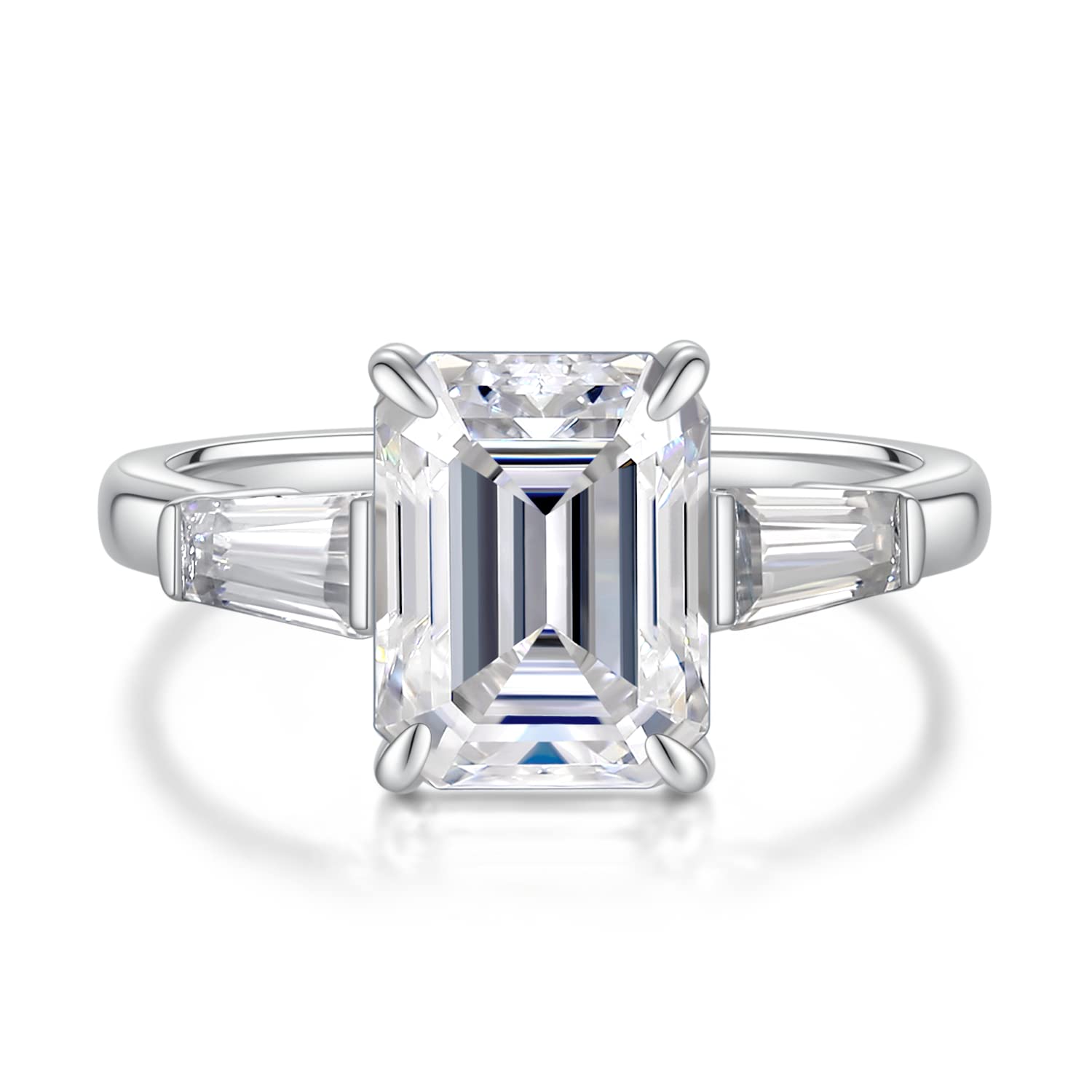 2 Carat Emerald Cut Three Stone Moissanite Engagement Ring, D Color VVS1 Clarity 10K / 14K / 18K Solid Gold Vintage Style Antique Halo Wedding Ring for Women, Anniversary Ring Gift for Her