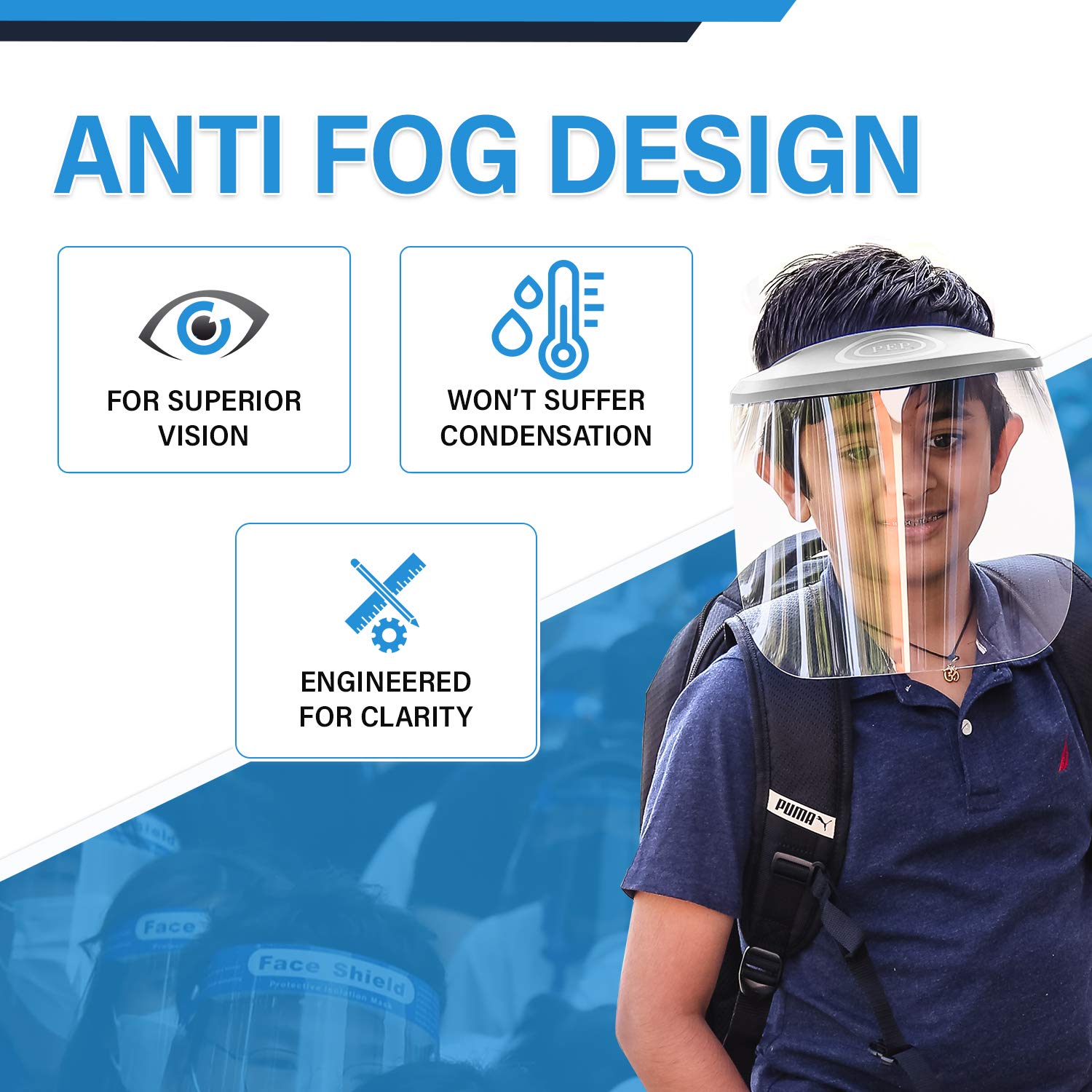 PEP Face Shield - w/ 3 Pack Of Reusable Shield. UV Coated-Anti Fog, Adjustable Size for ALL, Full Face Protection, Long Lasting visor, Indoor and Outdoor Use Made In USA (GREY)