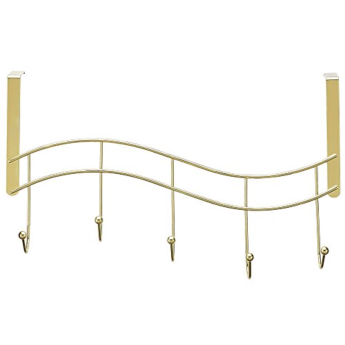 Better Houseware Steel Over-The-Door 5-Hook Storage Rack, Gold Brass
