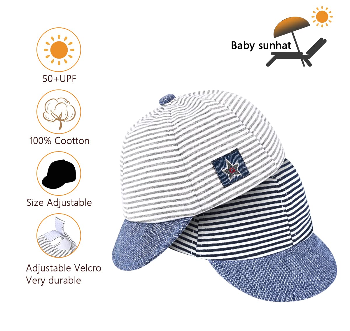 Baby Boy Baseball Cap Striped Sunhat Letter Sun Protection Hat,Sun Hat for Baby Boy and Baby Girl (Gray, 1pcs)