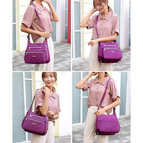 Alovhad Multi-Pocket Crossbody Bag for Women Convertible Nylon Shoulder Bag Travel Backpack Purse