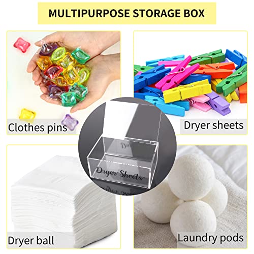 Acrylic Dryer Sheet Dispenser with Hinged Lid, Clear Rustic Farmhouse Style Dryer Sheet Container Storage Box for Laundry Room Organization, Laundry Softener Dispenser, Home Laundry Room Decorations