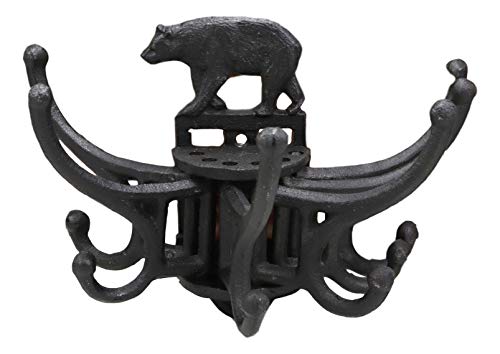 Ebros Cast Iron Rustic Forest Black Bear Free Spinning Movable Hanging Wall Hooks 9" Wide Western Bears Themed Mount Hook for Coats Hats Keys Leashes Backpacks Cabin Lodge Country Accent Decor