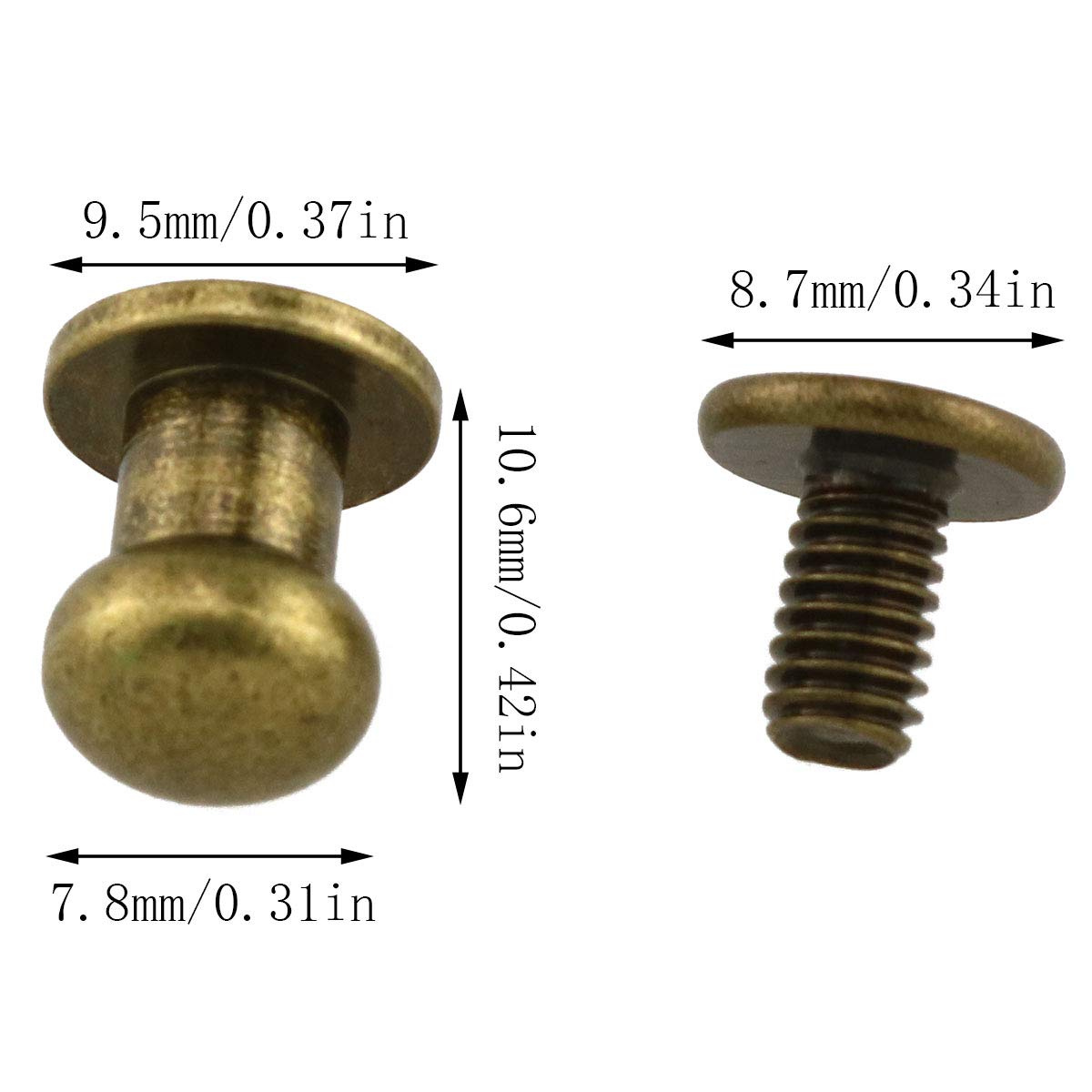 E-outstanding 30 Pack 8x10x10mm Ancient Bronze Round Head Button Stud Slotted Screws Chicago Screws Nail Rivet for DIY Leather Craft