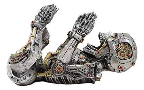 Ebros Steampunk Industrial Victorian Sci Fi Cyborg Robotic Terminator Skeleton Wine Bottle Holder Figurine with Painted Gearwork Clockwork and Mechanical Parts Party Hosting Skeletons Skulls Decor