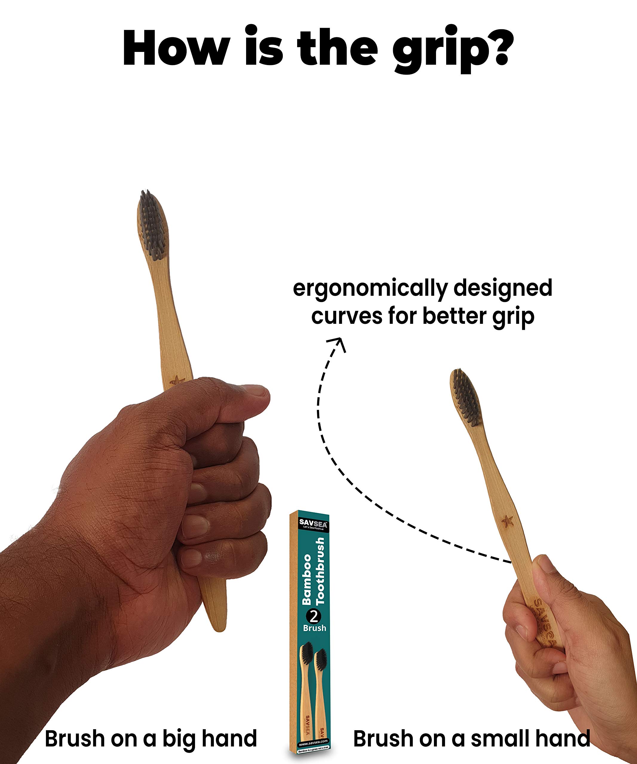 SAVSEA Bamboo Toothbrush Soft Bristles with Medium Bristles for Adults (2 Toothbrushes)