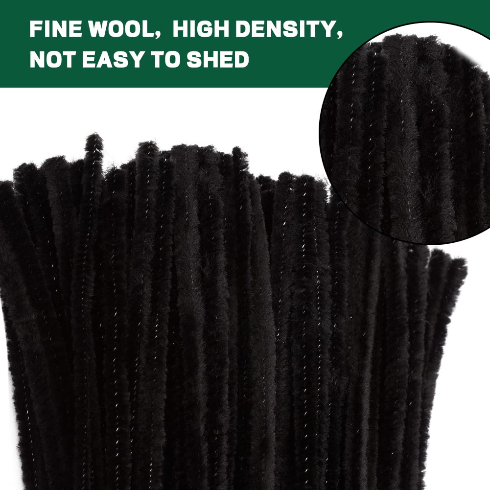 200 Pieces Pipe Cleaners Chenille Stem, Black Pipe Cleaners Set Craft Pipe Cleaners St. Patrick's Day Pipe Cleaners Chenille Stems for DIY Art Crafts Decorations Supplies (Black)