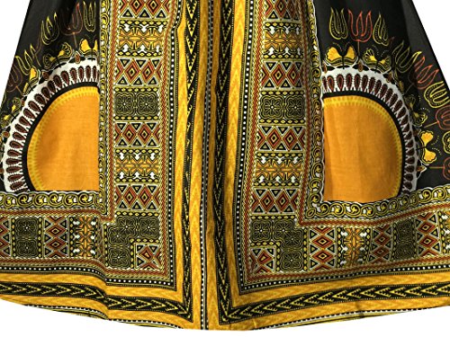 Decoraapparel Girls Dashiki Caftan African Short Baby Doll Dress Above Knee Length (X-Large, Black Yellow)