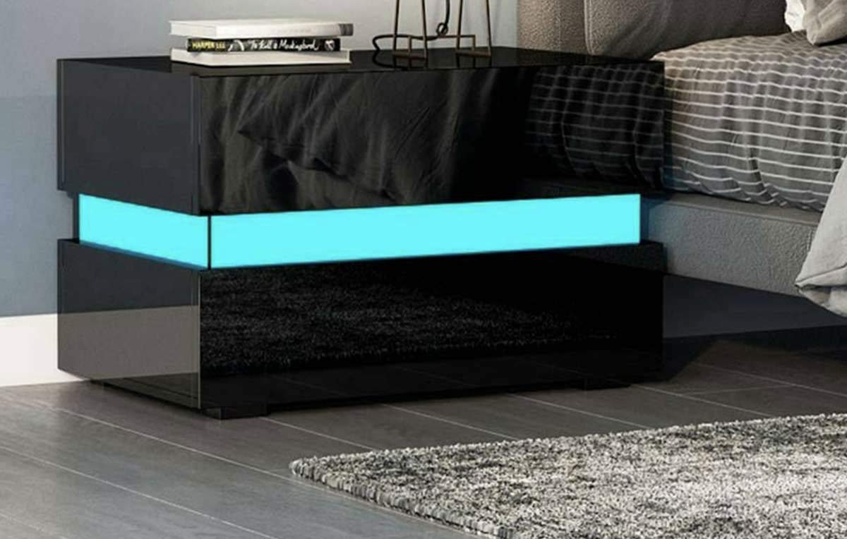 2 Drawer Nightstand Modern LED Light 2 Drawer High Gloss Bedside Nightstand(Black)