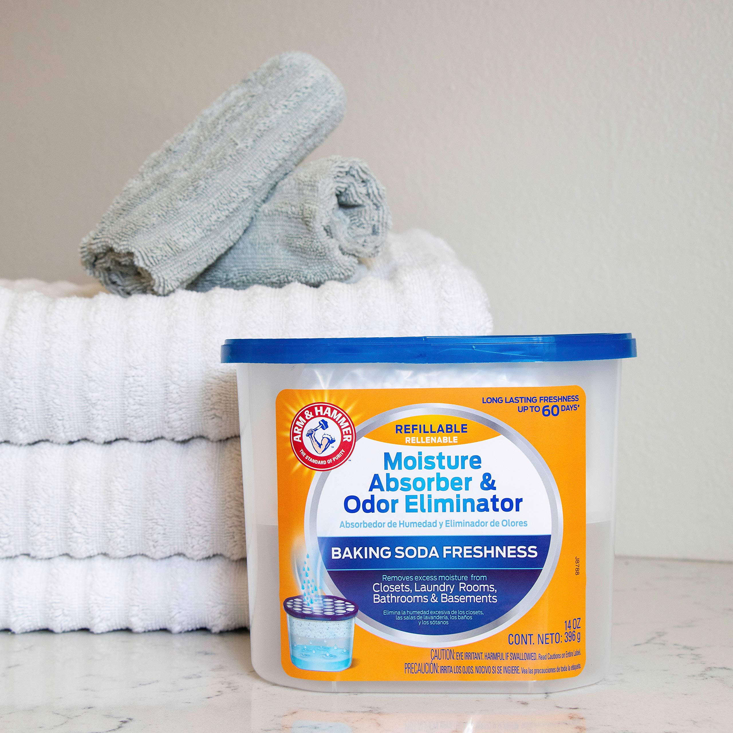 Arm & Hammer Fragrance Free Refillable Moisture Absorber and Odor Eliminator 14 oz. Tub