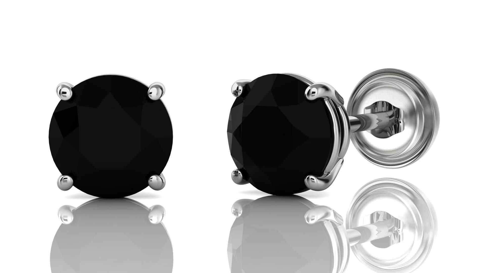 ALEVIRA Black Cubic Zirconia Stud Earrings - 1.0 TCW Round Cut Stone in 14K White Gold - Faux Black Diamond Stud CZ