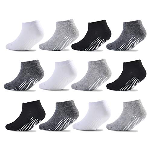 EPEIUS Baby Socks Low Cut Non-Slip Socks for Toddler Boys Girls Ankle Socks with Grips Value Pack Kids Grip Socks Non Skid 12 Pack 3-5 Years