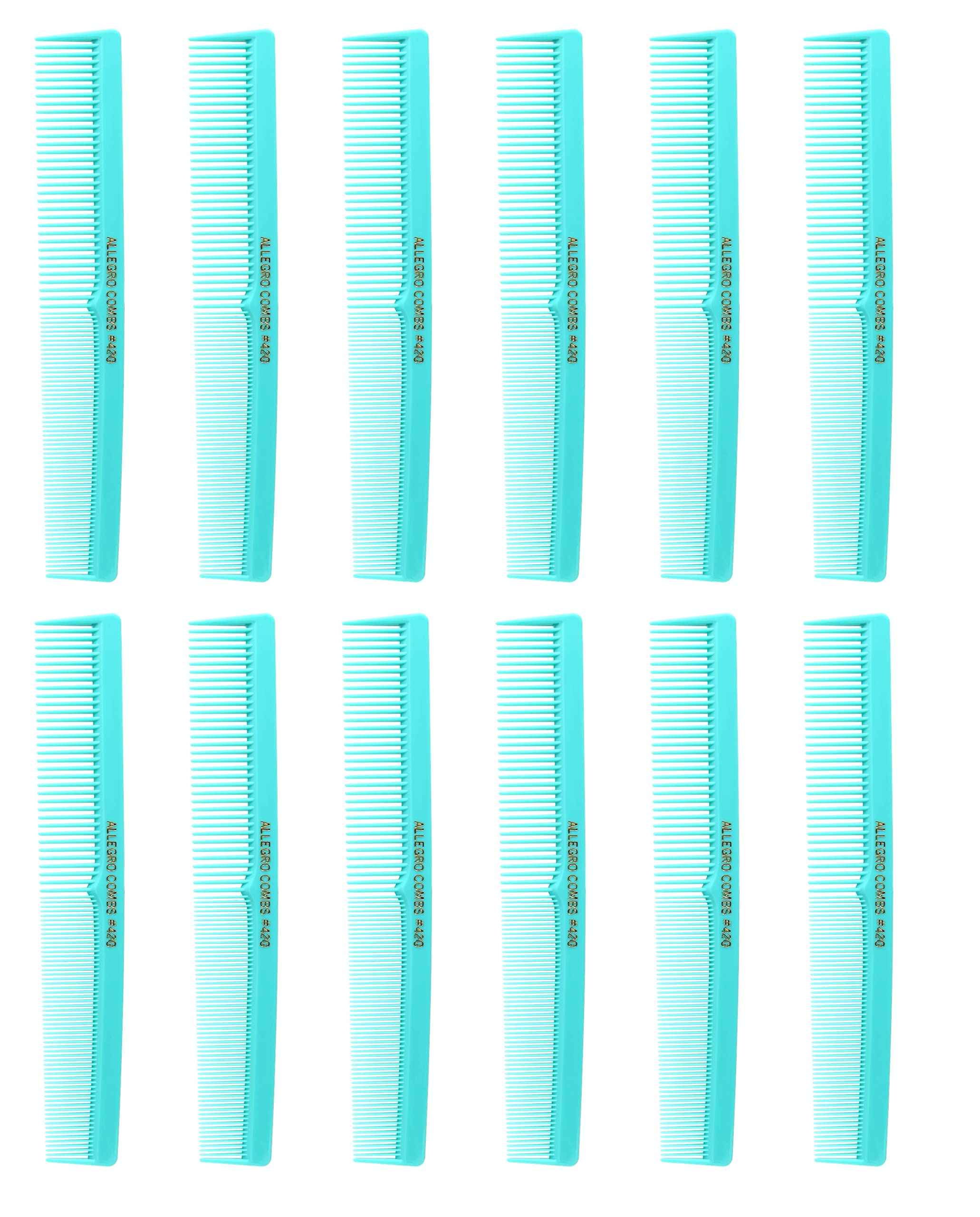 Allegro Combs 420 Hair combs Barber Comb Set Hair Cutting Pocket Styling Combs for Hair Stylist Wide And Fine Set 12 pk. (Fresh Mint)