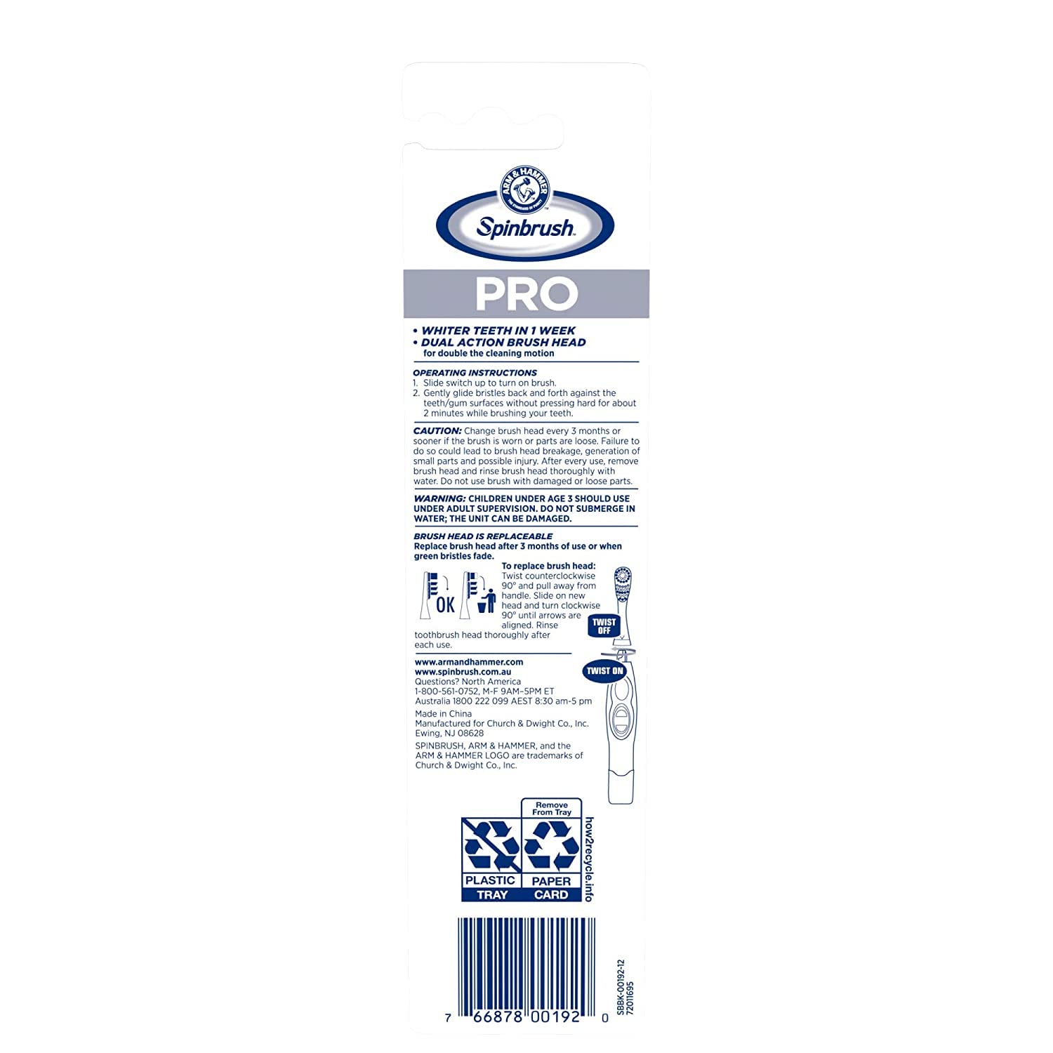 Arm & Hammer Spinbrush Pro Series White Electric Toothbrush Replacement Brush Heads Refills, Soft Bristles, 2 Count - 2 Pack (Includes 4 Brush Heads Total)