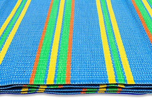 Camco Handy Mat with Strap, Perfect for Picnics, Beaches, RV and Outings, Weather-Proof and Resistant (Blue/Green - 60" x 78") - 42805