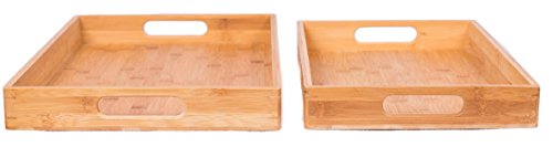 BirdRock Home 2pc Bamboo Serving Trays Set with Handles - Wood - Food - Breakfast Tray - Party Platter - Nesting - Kitchen and Dining
