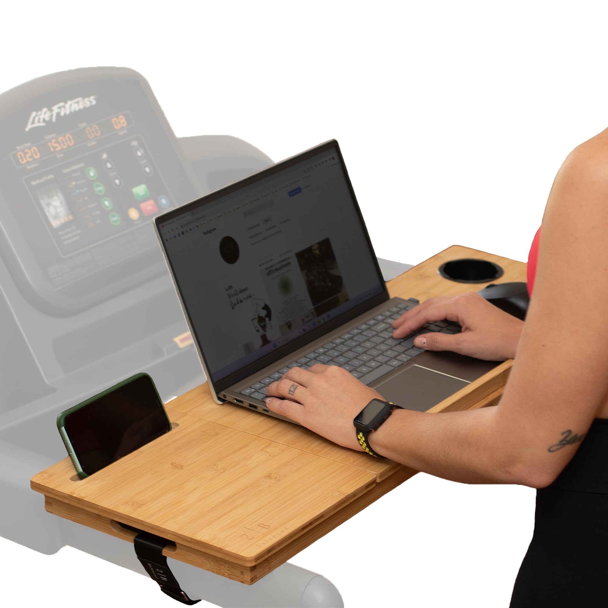 2B Balanced Treadmill Desk Attachment | Fits Treadmills Up to 32" Wide | Crafted from Bamboo | Adjustable Height for Better Posture | Securely Holds Laptop, iPad, Phone, Book
