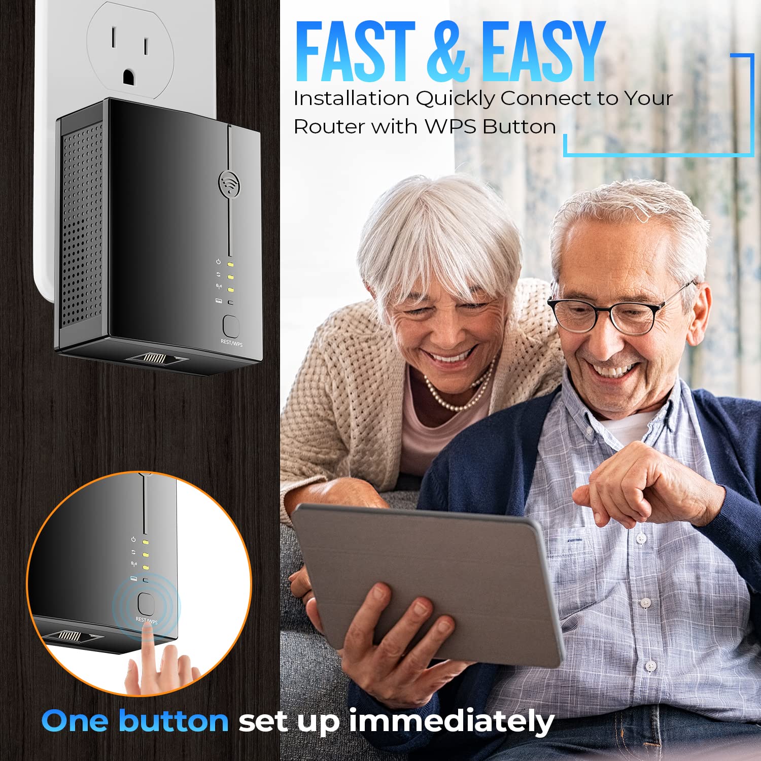 2023 WiFi Extender, Wireless Signal Booster Long Range up to 9998 sq.ft and 50+ Devices,1-Tap Setup Internet Extender with Ethernet Port, Internet Booster for Home, 5 Modes,Wireless Internet Repeater