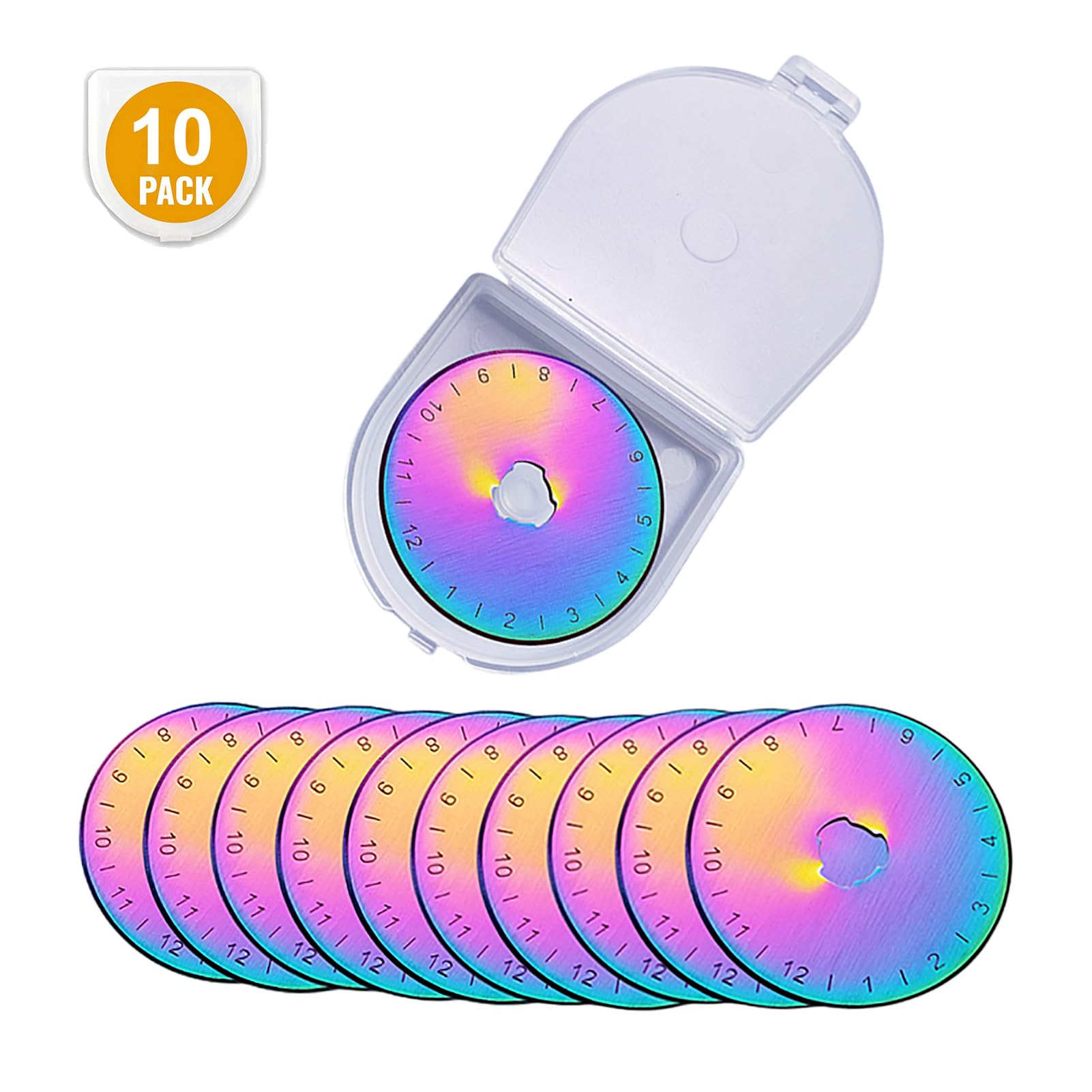 45mm Rotary Cutter Blades,Replacement Blades,Fits Fiskars,OLFA,Martelli,Dremel,Truecut,DAFA,SKS-7,Fabric Cutting Blades Refill for Quilting Scrapbooking Sewing Arts &Crafts,10 Pack (Rainbow)