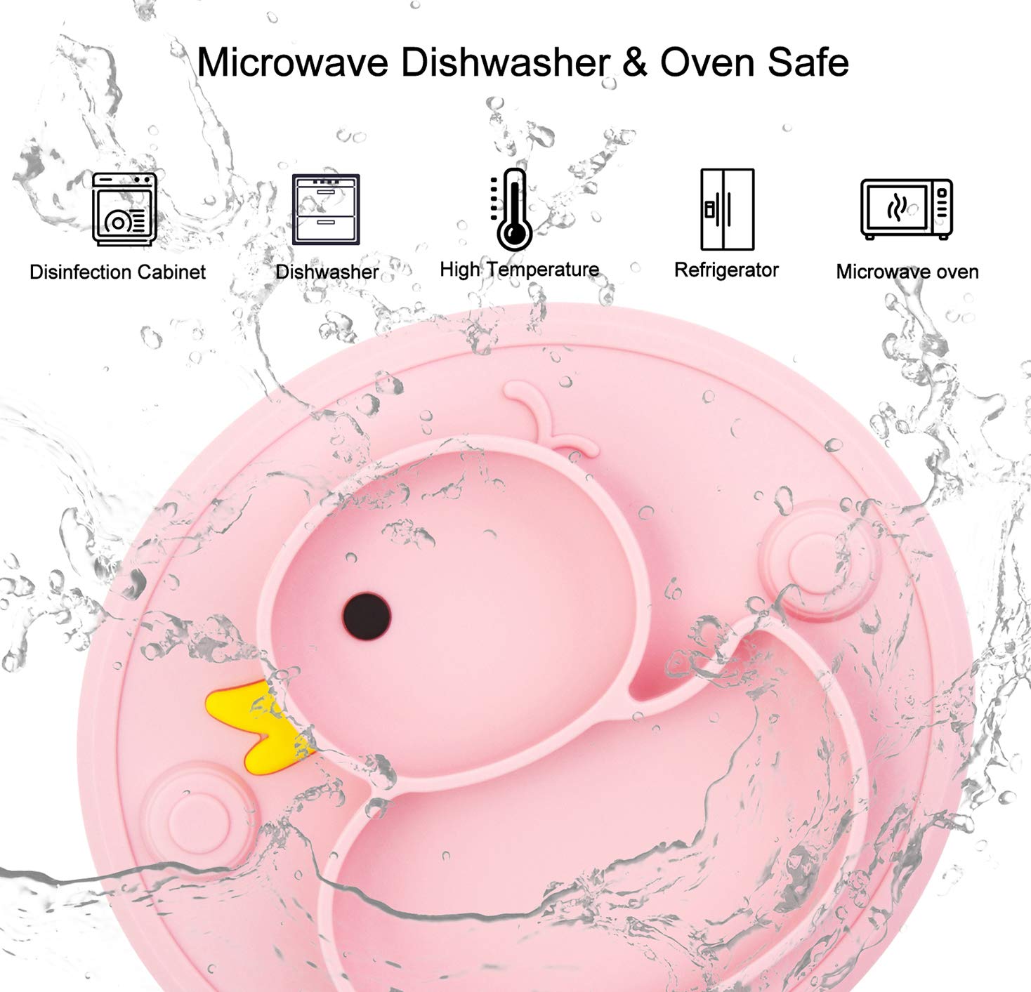 Baby Divided Plate Silicone- Portable Non Slip Child Feeding Plate with Suction Cup for Children Babies and Kids BPA Free Baby Dinner Plate