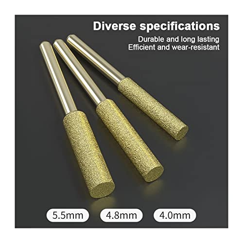 3/4/5/6pcs Diamond Coated Cylindrical Burr 4/4.8/5.5mm Chainsaw Sharpener Stone File Chain Saw Sharpening Carving Grinding Tools (Color : Gold 3pcs Set 3, Size : /)