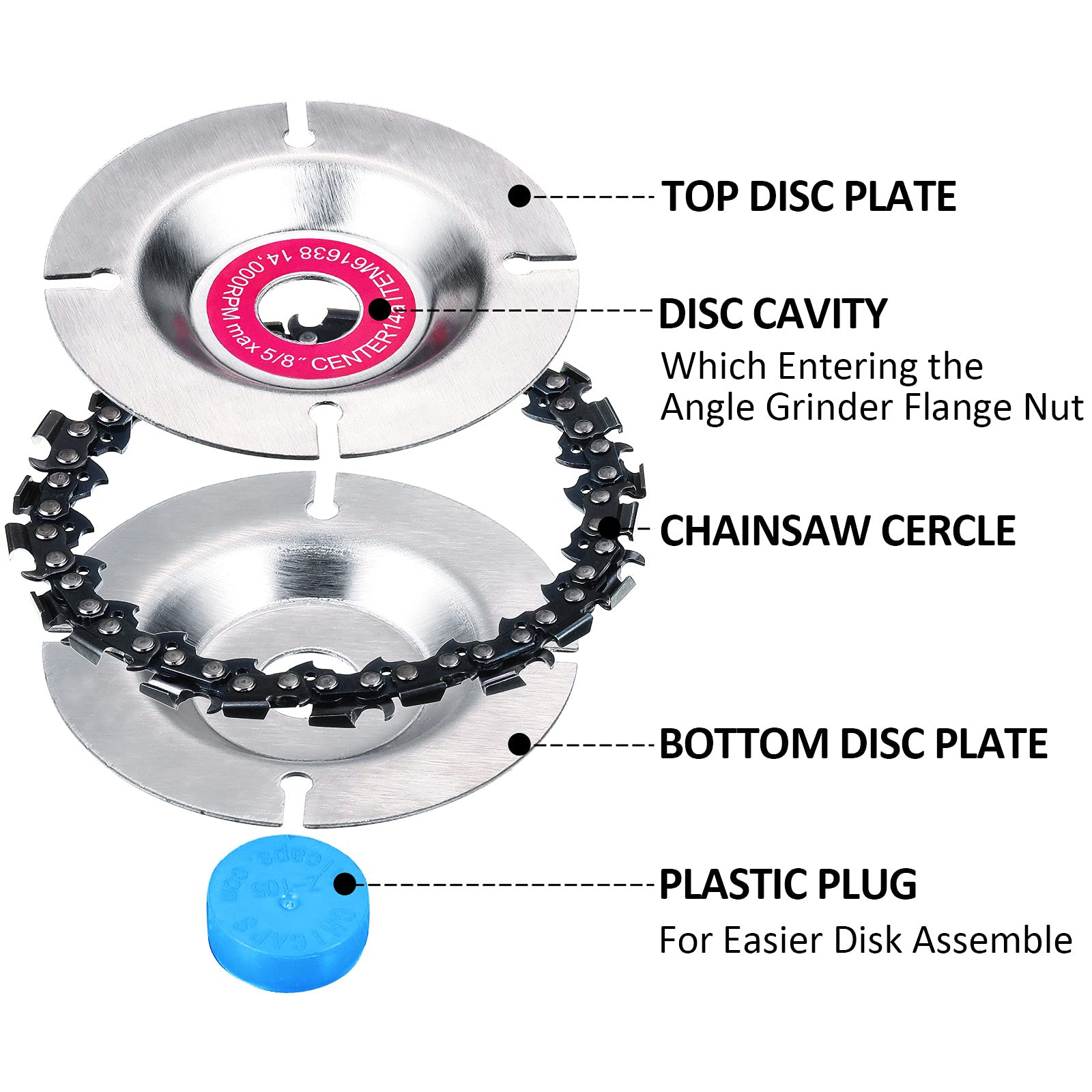5 Pieces 5/8 Inch Chain Disc Saw Blades for Angle Grinders - 22 Teeth Wood Carving Discs and Grinding Attachment Wheels