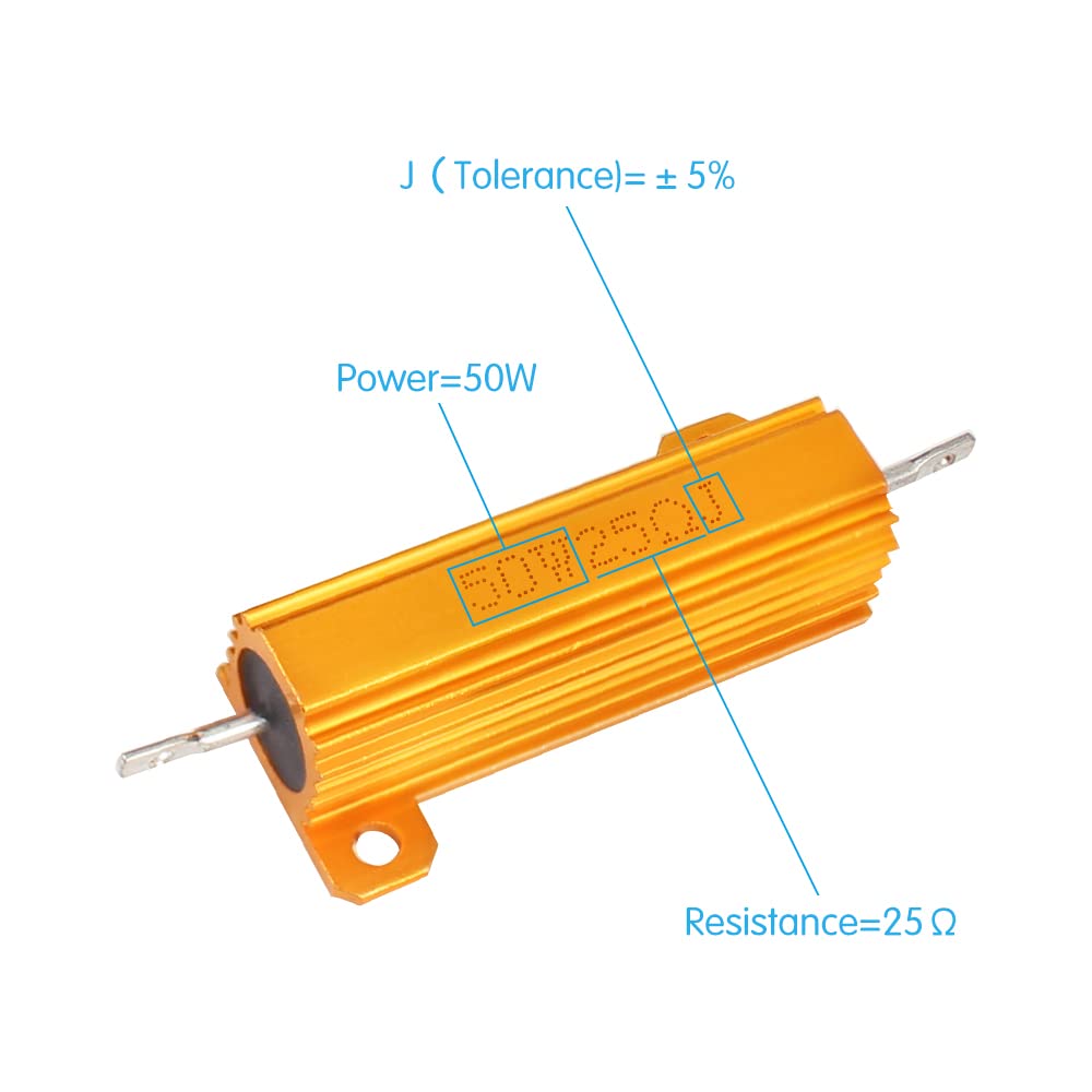 WOWOONE Set of 10 Power Resistor, Aluminum Shell Resistors, 25W 6 Ohm/8 Ohm, 50W 25 Ohm, 100W 8 Ohm/3 Ohm Watt Shell Power Aluminum Housed Case Wirewound Resistor for Nest Hello Doorbell