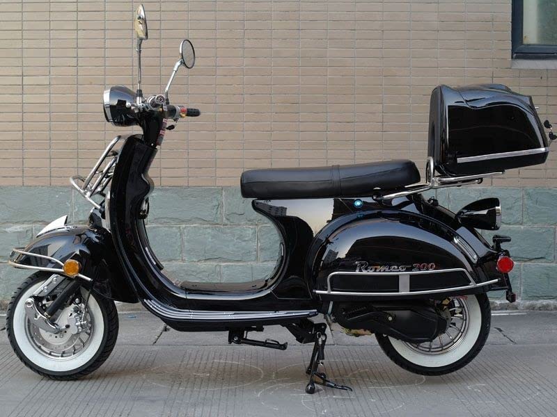 200cc Scooter, Automatic CVT Big Power Engine, Retro Style (Black)