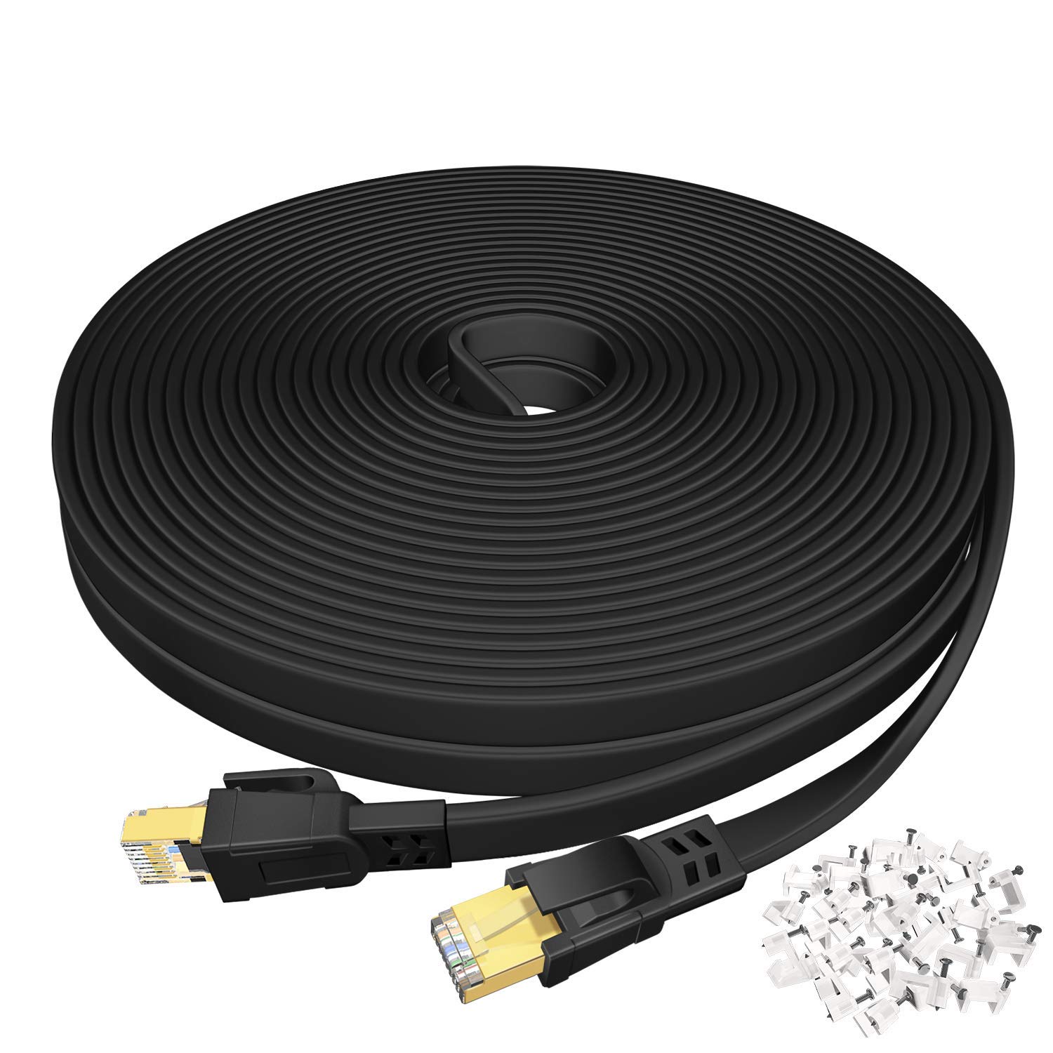 DEEGO Cat 8 Ethernet Cable 50 ft, High Speed Flat Network Cable Shielded, 40Gbps 2000MHz LAN Ethernet Cable U/FTP 30AWG with Gold Plated RJ45 Connector Fit Gaming, Router, Modem, PC, PS4, PS5