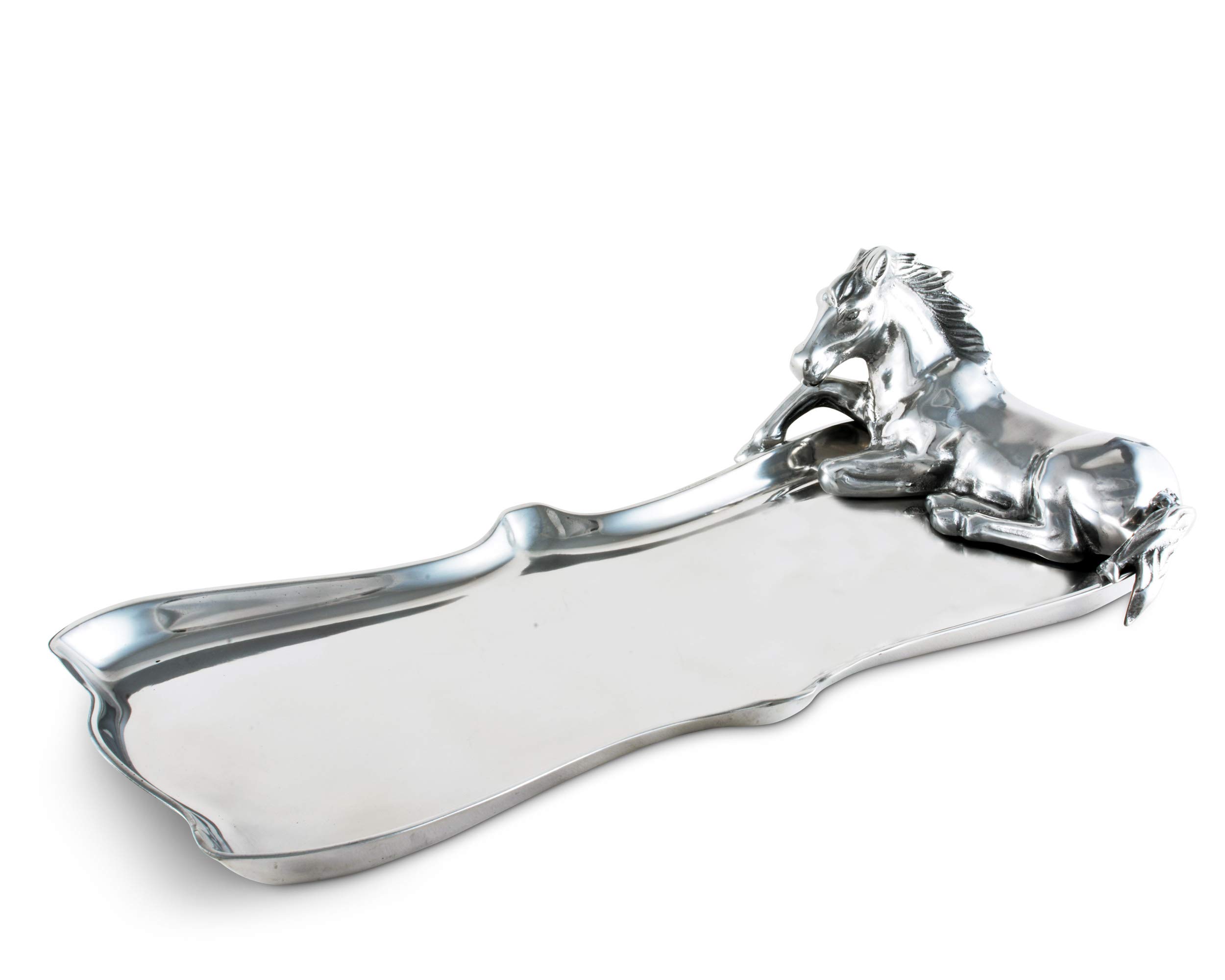 Arthur Court Designs Aluminum Horse Figural Platter Food Serving Tray Equestrian Polo Theme Metal Artisan Quality Hand Polished Tarnish-Free 18.5 inch x 14 inch Tall