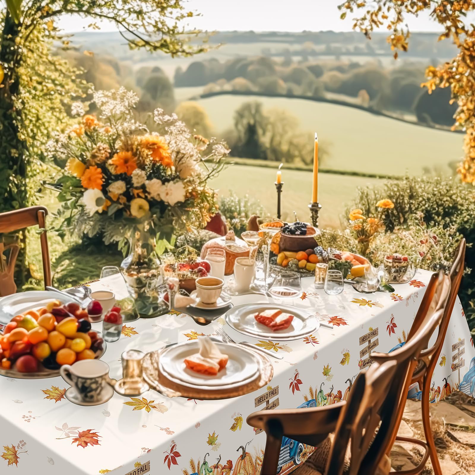 3 Pack Fall Tablecloth for Rectangle Tables, Disposable Fall Pumpkin Thanksgiving Table Cover, Maple Leaf Truck Fall Farmhouse Plastic Table Cloth for Autumn Thanksgiving Harvest Party Decorations