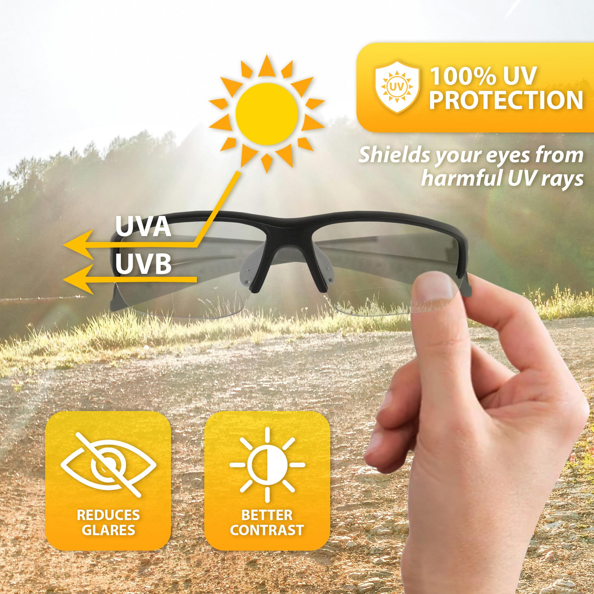 Global Vision Hercules 7 24-Hour Photochromic Bifocal +2.0 Lens Safety Glasses Clear to Smoke Z87.1