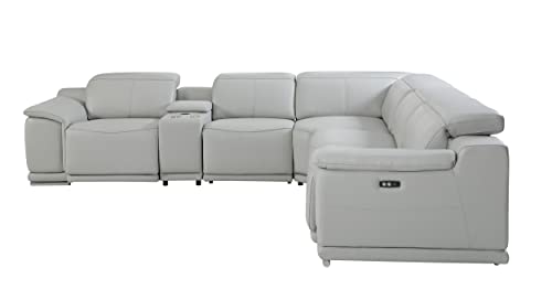 Blackjack Furniture Venice 6 Piece Sectional Sofa with 3-Power Recliners, Features Adjustable Headrest, Lumbar Support, USB and Wireless Charging Station, Extra Large Storage, 1 Console, Light Grey