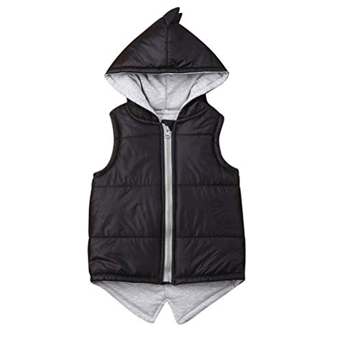 BULINGNA Kids Toddler Baby Girl Boy Dinosaur Vest Hoodie Sleeveless Waistcoat Warm Jacket Outwear with Zipper (Black, 3-4 Years)